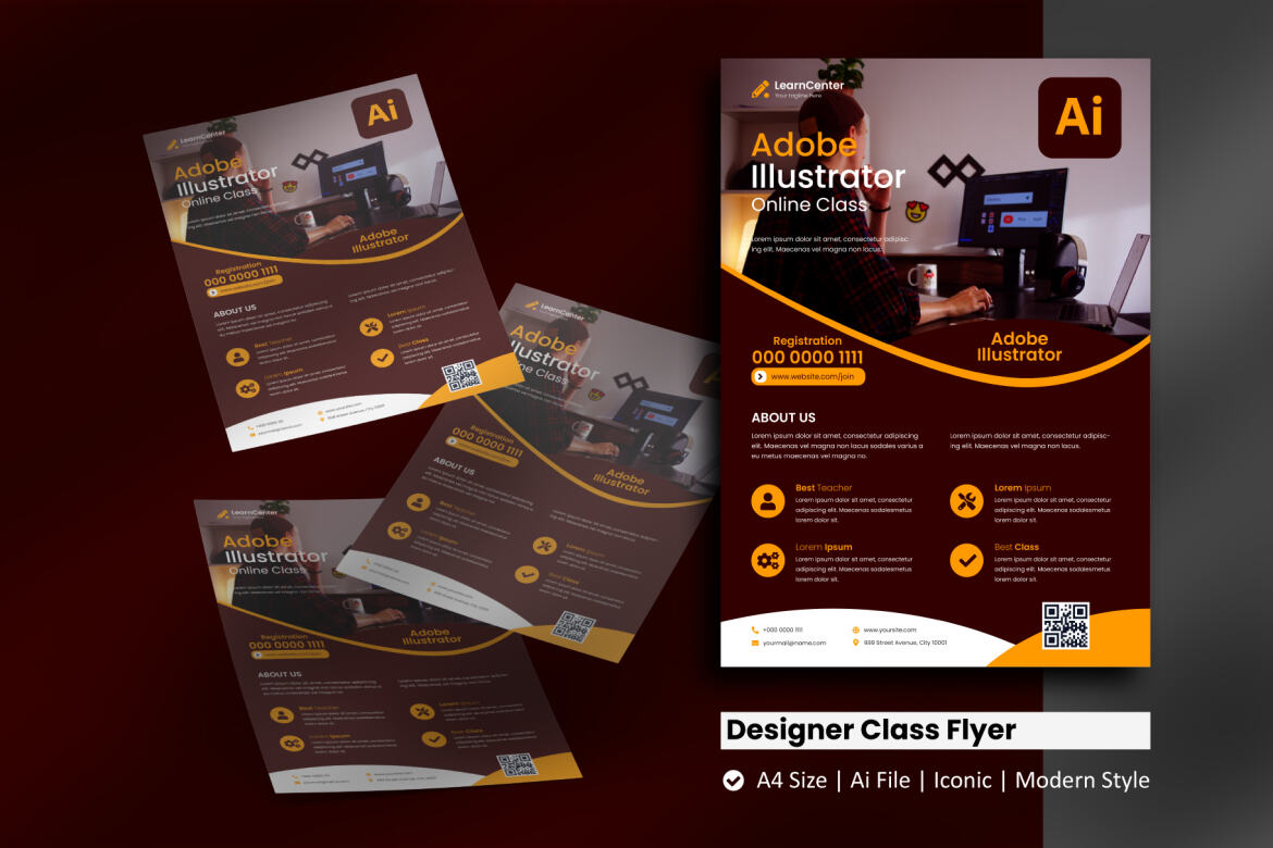 Adobe Illustrator Online Class Flyer Template | Deeezy