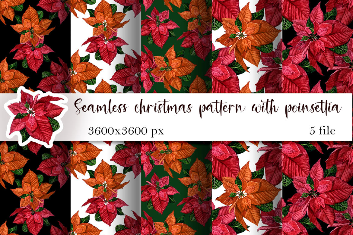 Christmas winter digital paper, red Poinsettia | Deeezy