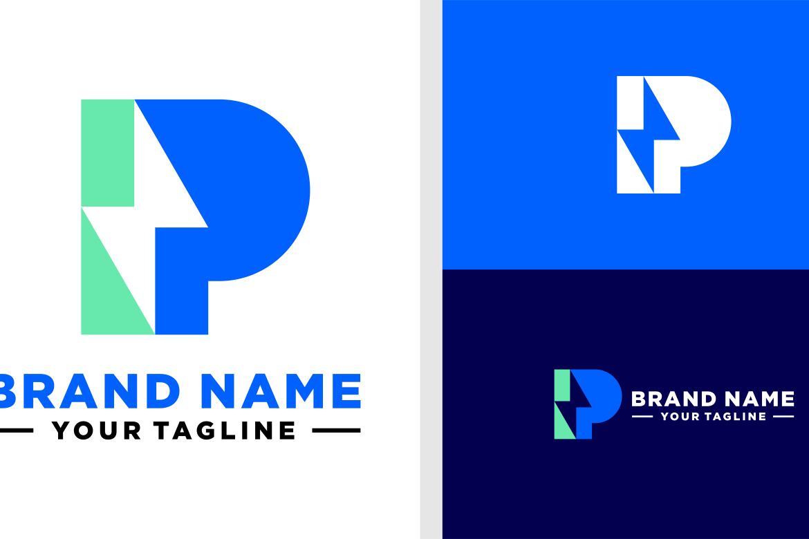 LETTER P LOGO MONOGRAM BOLT NEGATIVE SPACE TECHNOLOGY EDITABLE | Deeezy