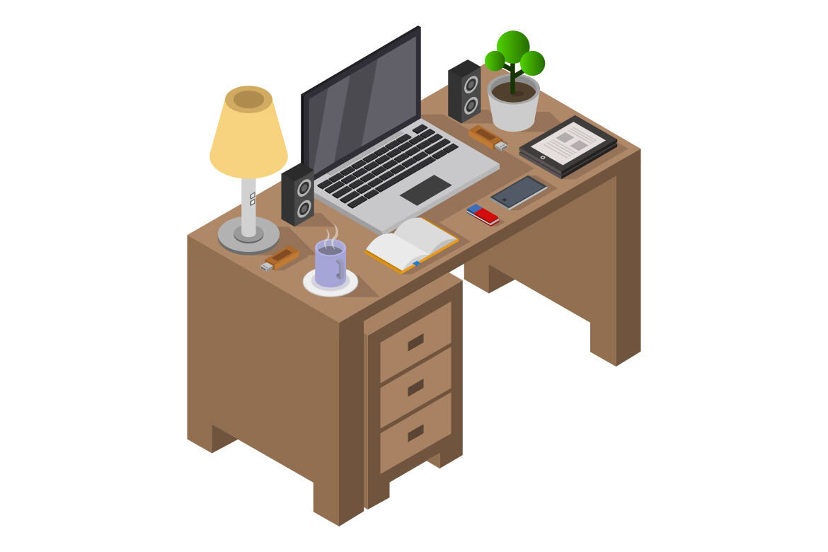 Isometric office desk | Deeezy