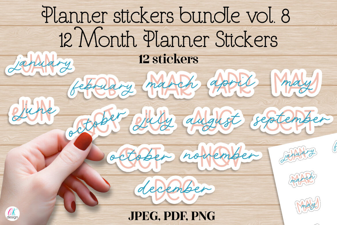 Planner stickers bundle vol. 8. Months Planner Stickers. 12 Month ...