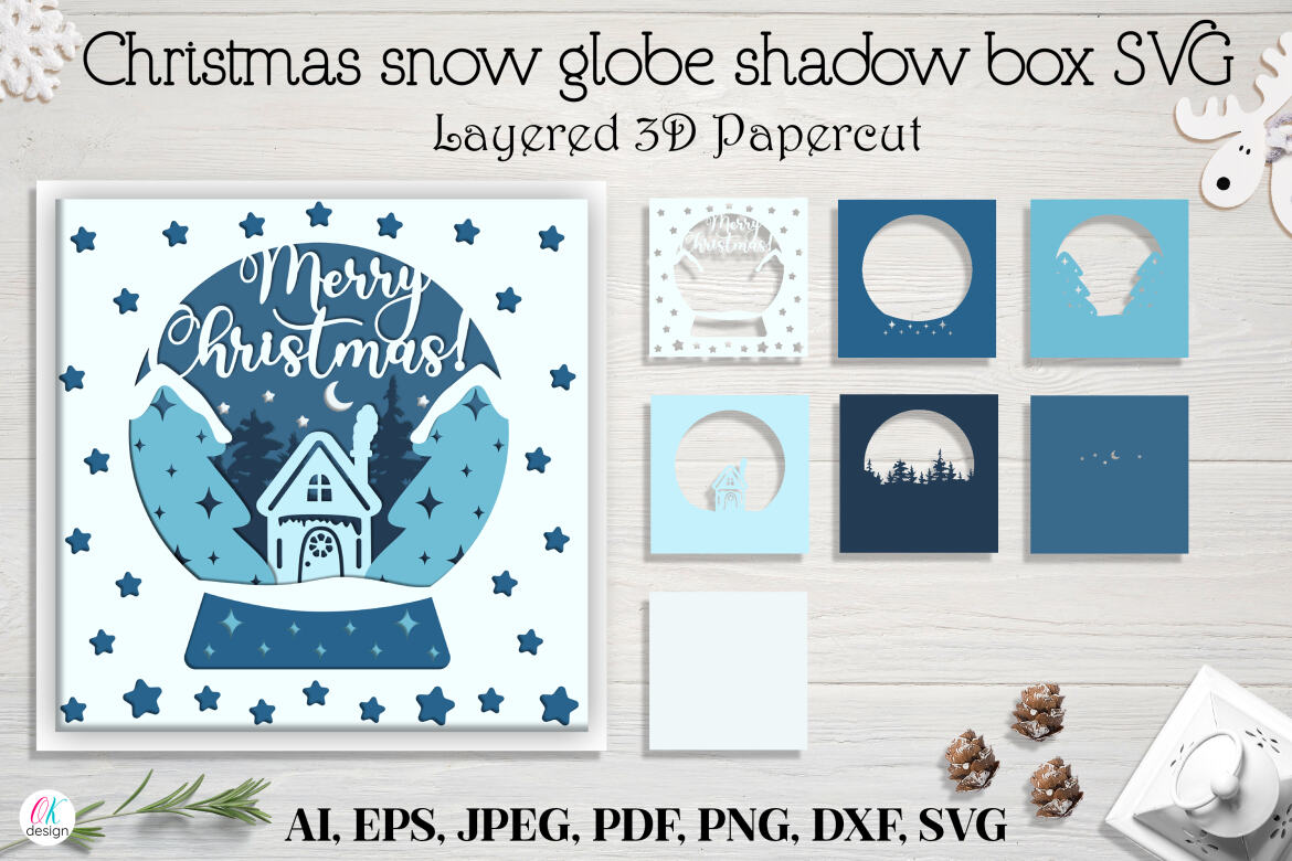 Christmas globe shadow box SVG, 3d Layered Paper cut Cutting File ...