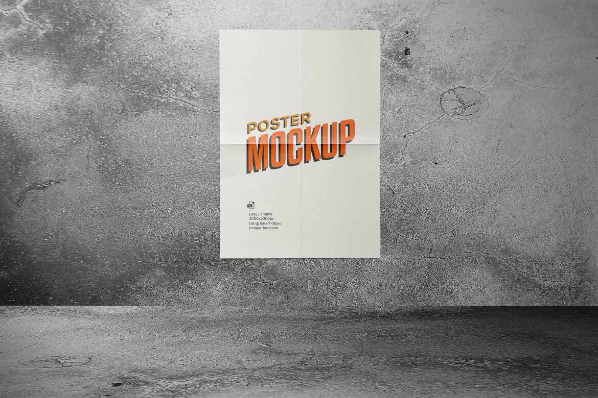 Folded Poster On Concrete Wall Mockup | Deeezy