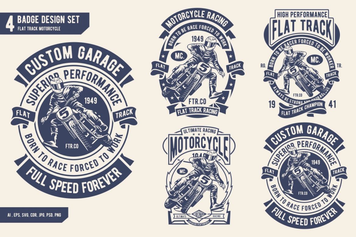 4 Flat Track Badge Design Set | Deeezy
