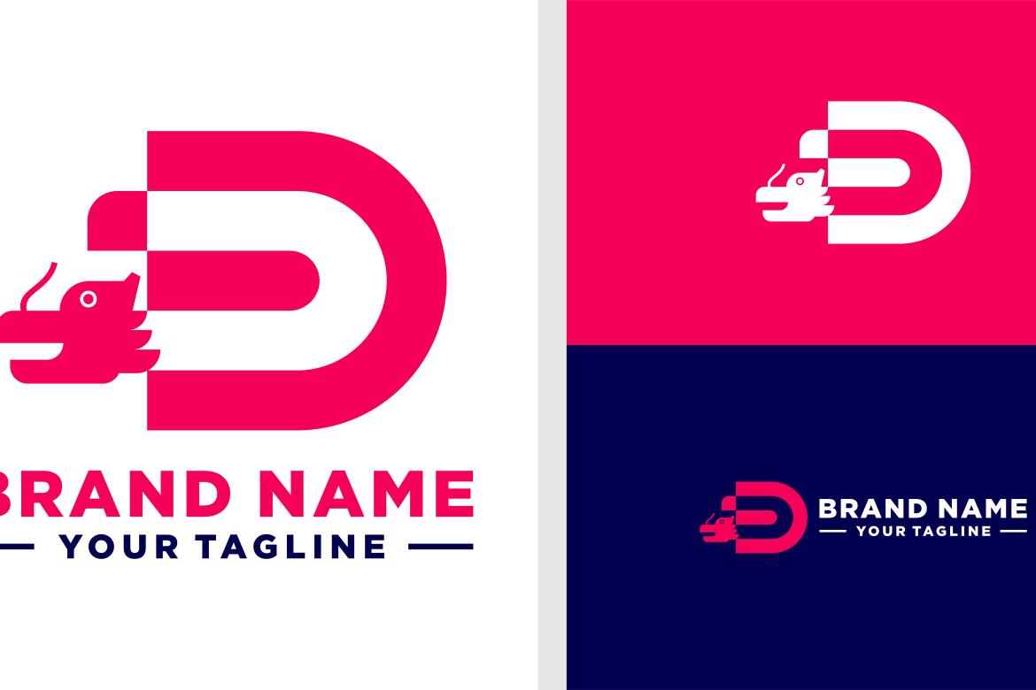 LETTER D LOGO DRAGON NEGATIVE SPACE GEOMETRIC EDITABLE | Deeezy