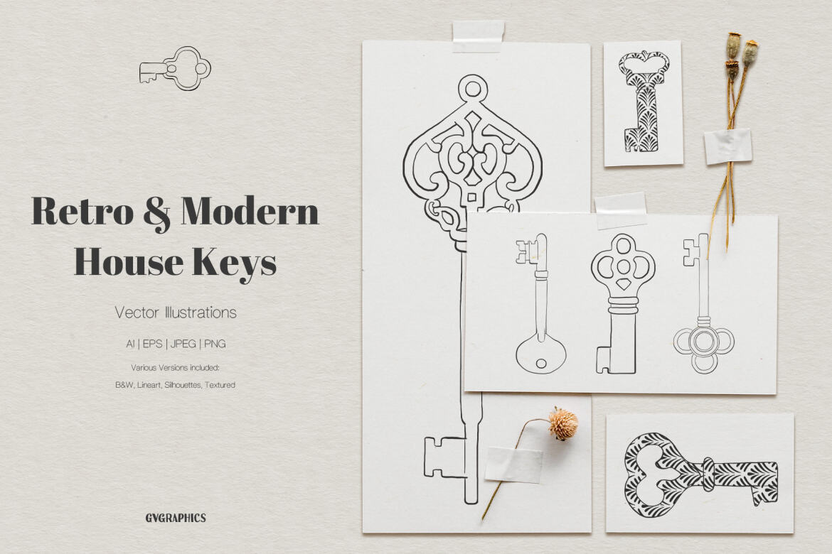 Retro and Modern House Keys Vector Illustrations | Deeezy