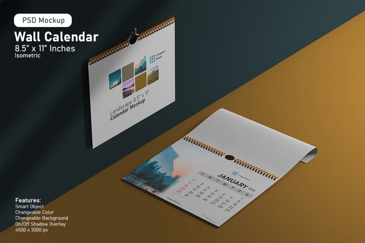 Wall Calendar FREE Isometric Mock-up | Deeezy