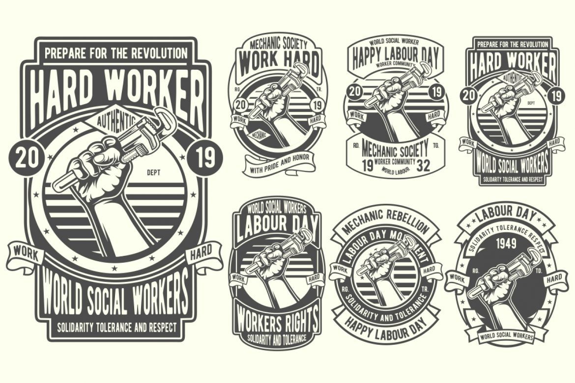 6 Work Hard Badge Design Set | Deeezy