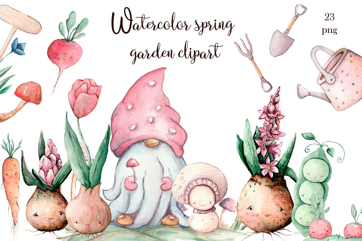 Watercolor Spring Garden Clipart, Spring Bulb Flowers | Deeezy