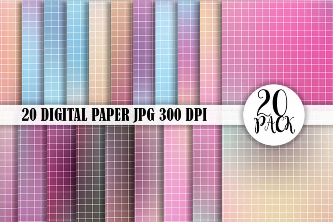Digital paper grid line pattern with gradient color background | Deeezy