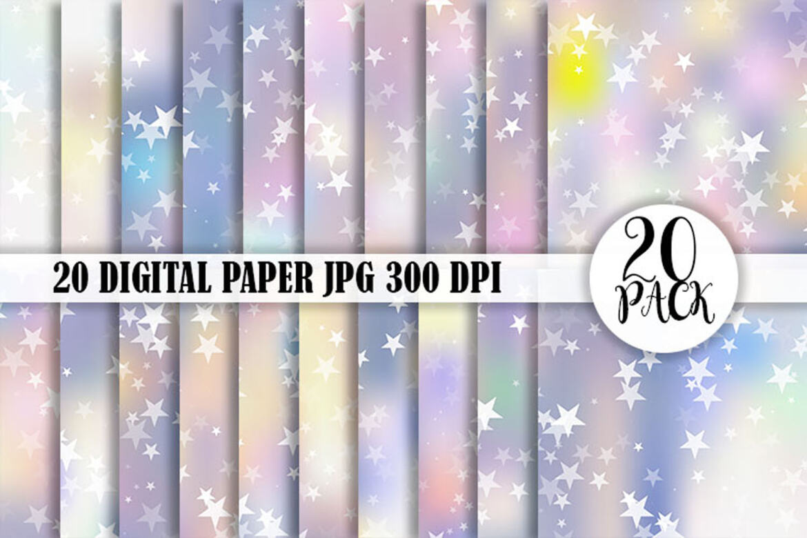 Digital paper star pattern with unicorn color background | Deeezy