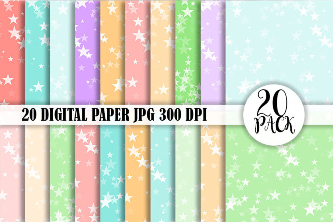 Digital paper star pattern with pastel color background | Deeezy