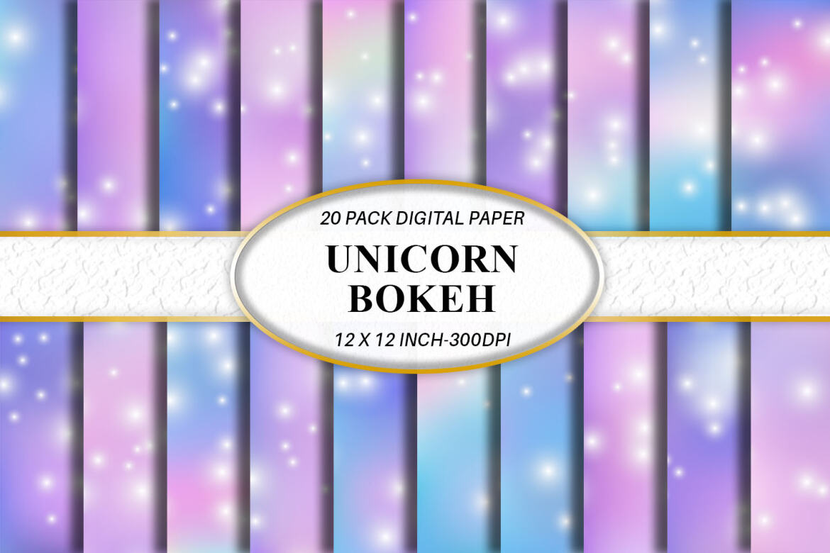 Digital paper gradient unicorn color with sparkle bokeh background | Deeezy