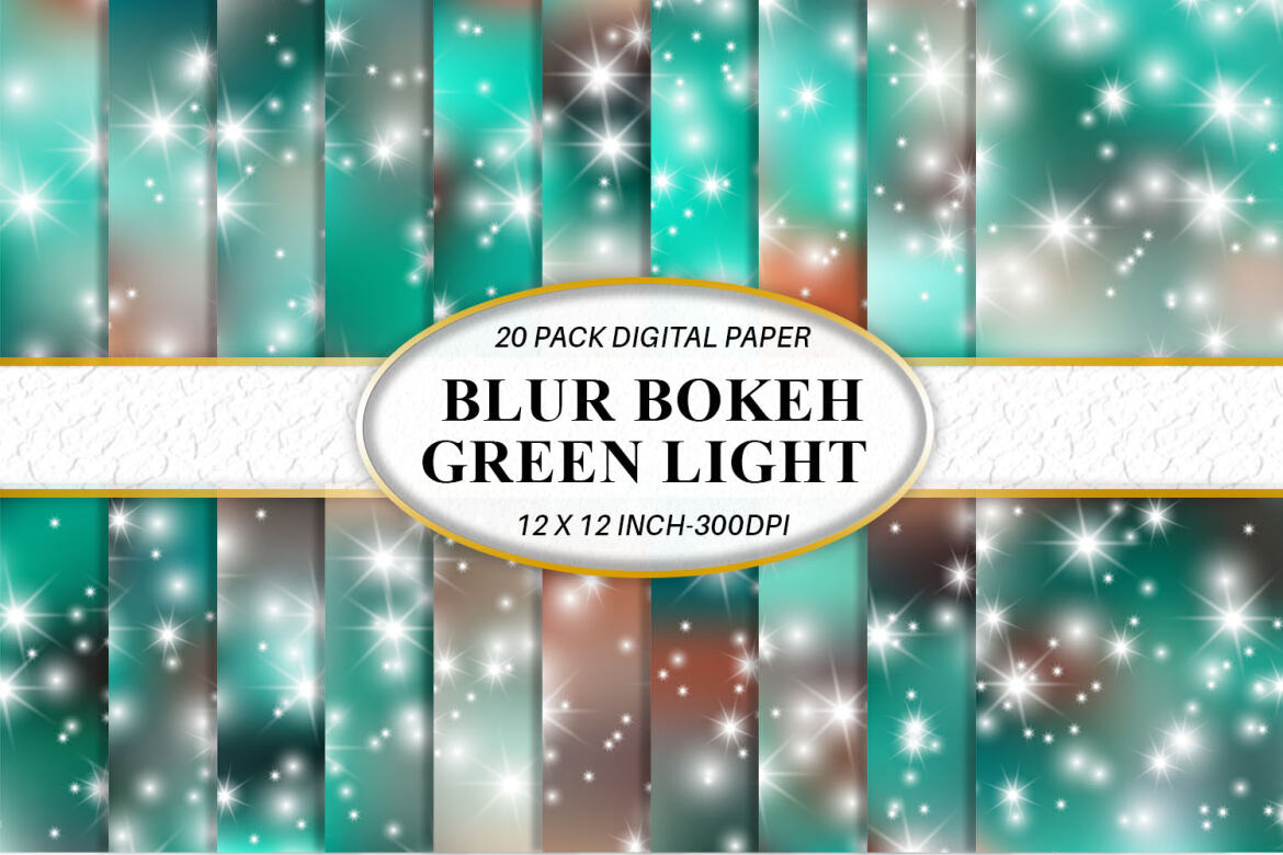Digital paper texture bokeh green color with star sparkle | Deeezy
