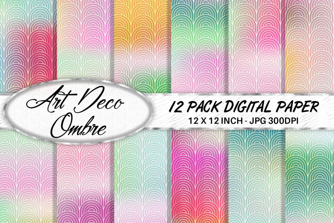 Digital paper Art deco pattern with gradient pastel color background ...
