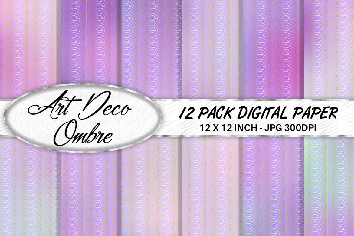 Digital paper Art deco pattern with gradient unicorn color background ...