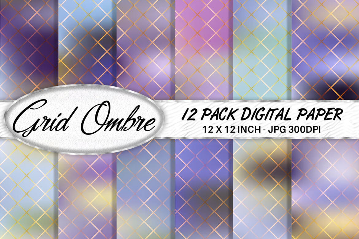 Digital paper Grid pattern with gradient color background | Deeezy