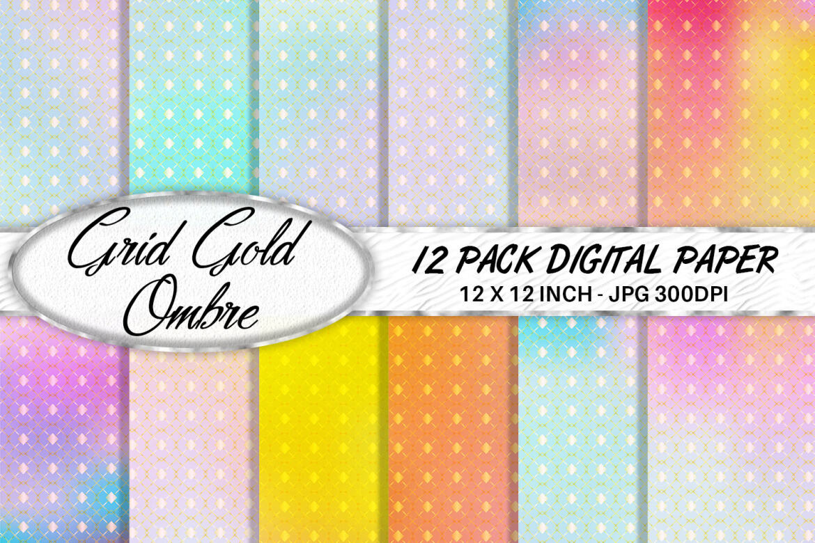 Digital paper gold grid pattern with gradient color background | Deeezy