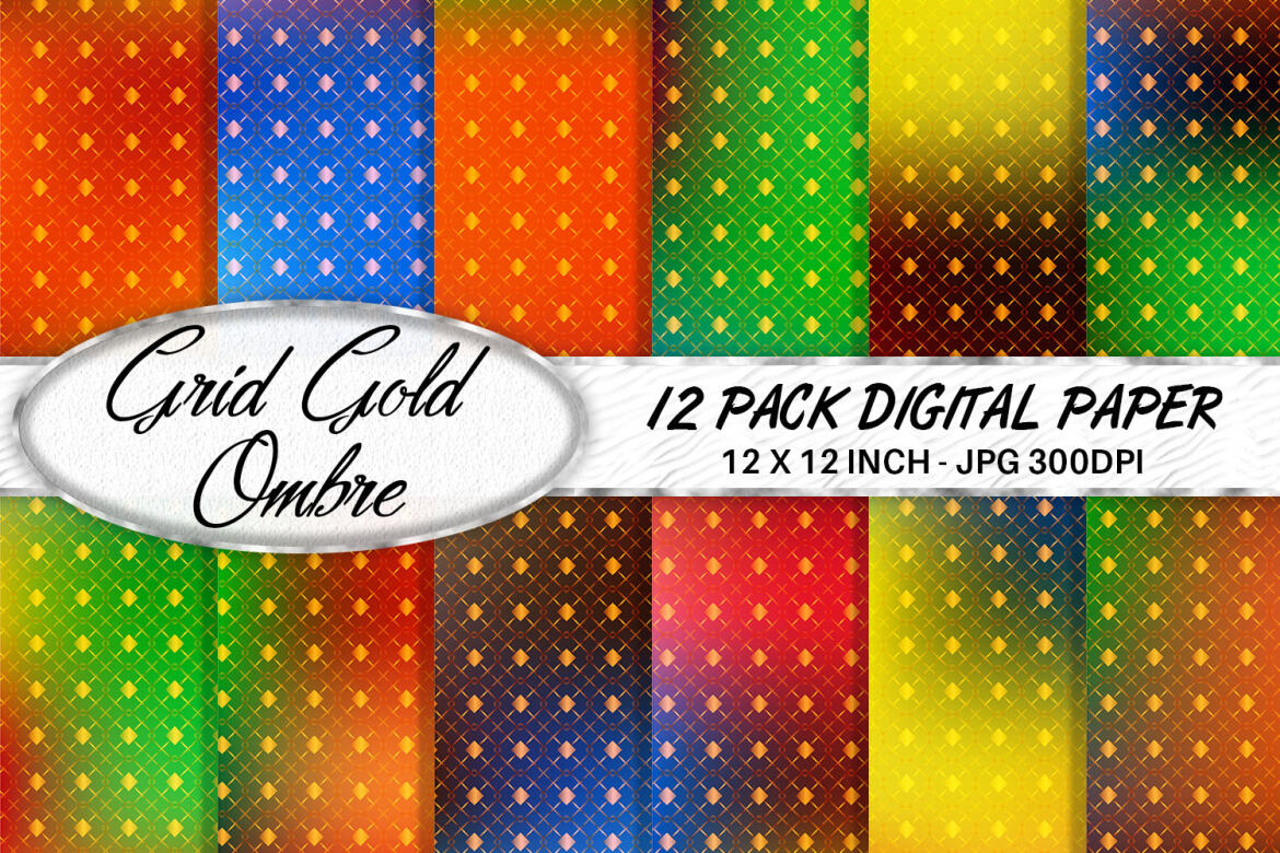Digital paper gold grid pattern with gradient dark color background ...