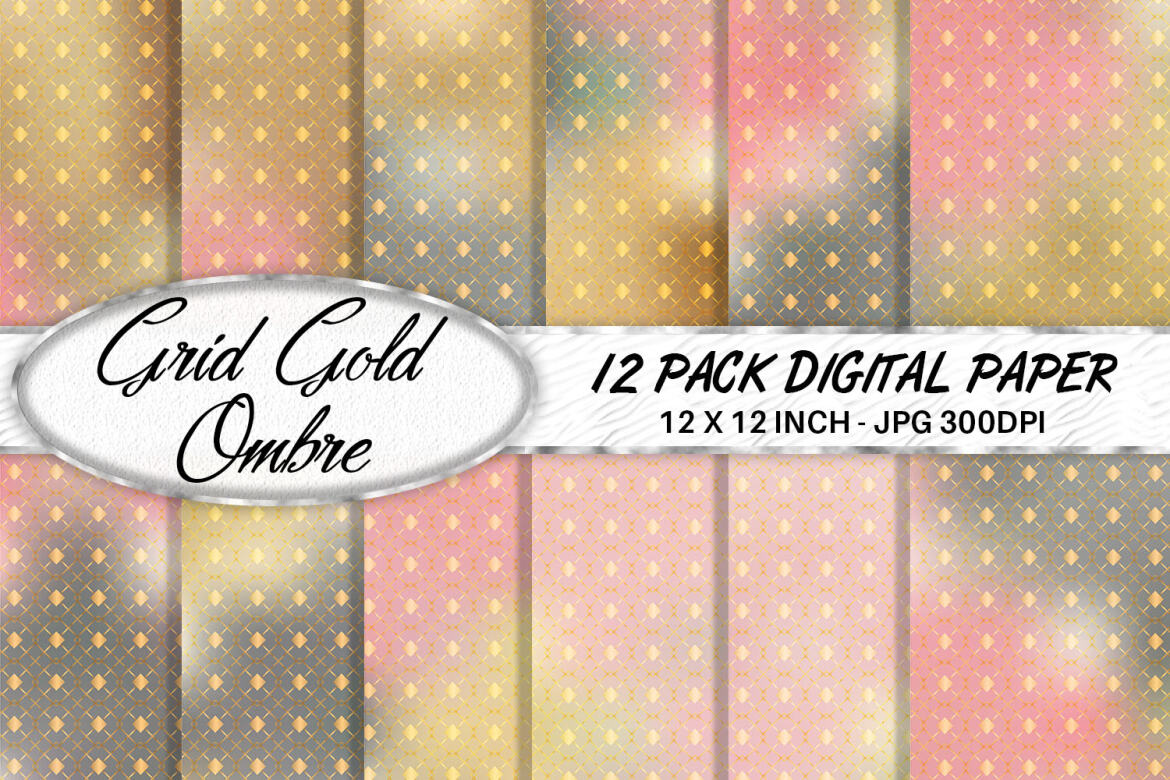 Digital paper gold grid pattern with gradient soft color background ...