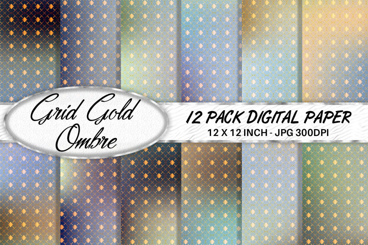 Digital paper gold grid pattern with gradient color background | Deeezy