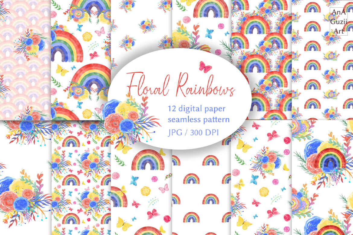 Watercolor Rainbow Digital Paper, Seamless Pattern | Deeezy