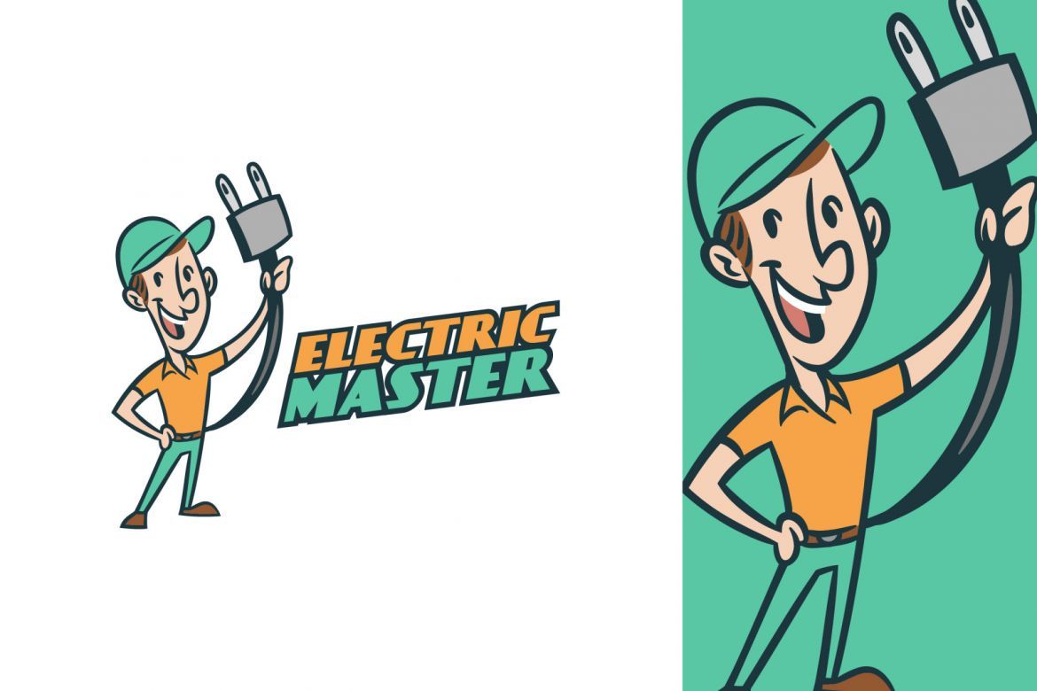 Cartoon Retro Vintage 50's Electrician Mascot Logo | Deeezy