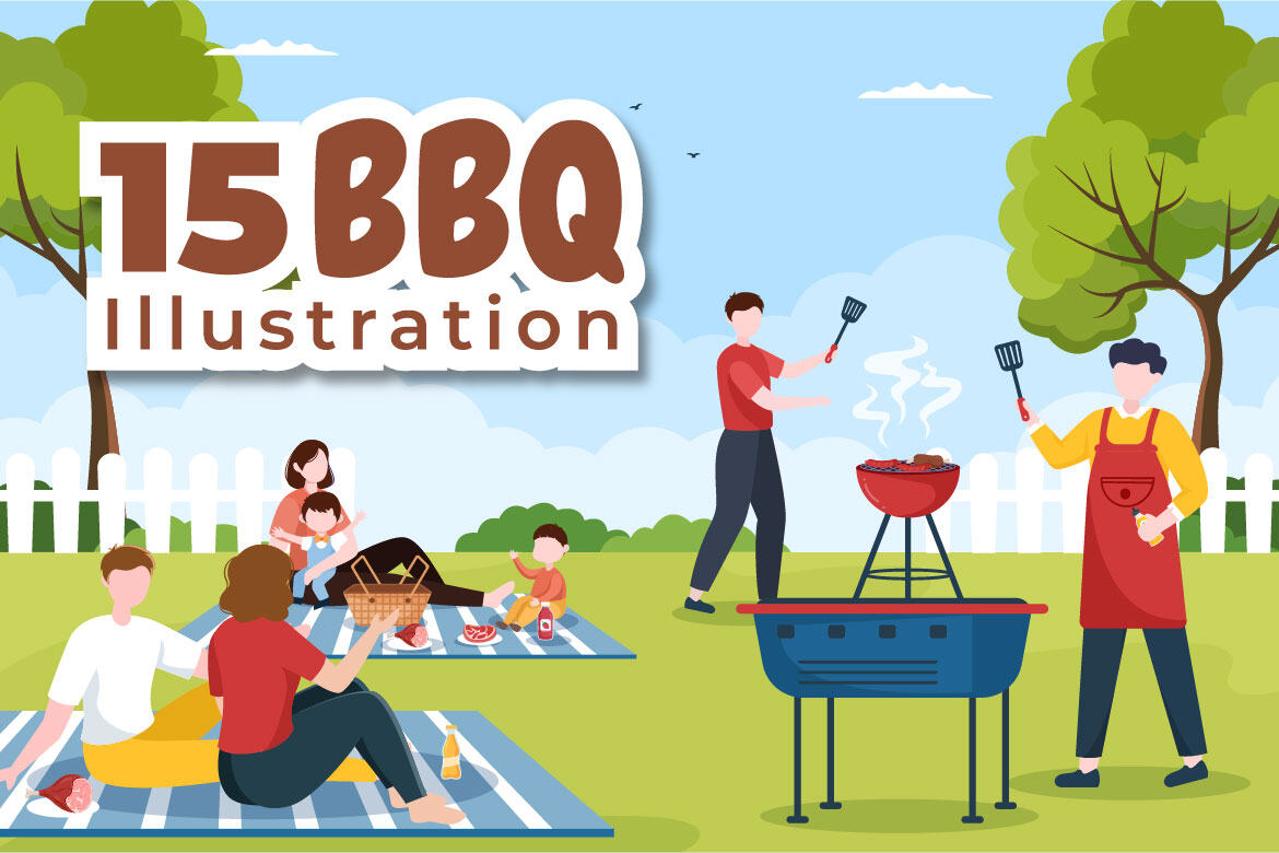 15 BBQ or Barbecue Cartoon Illustration | Deeezy
