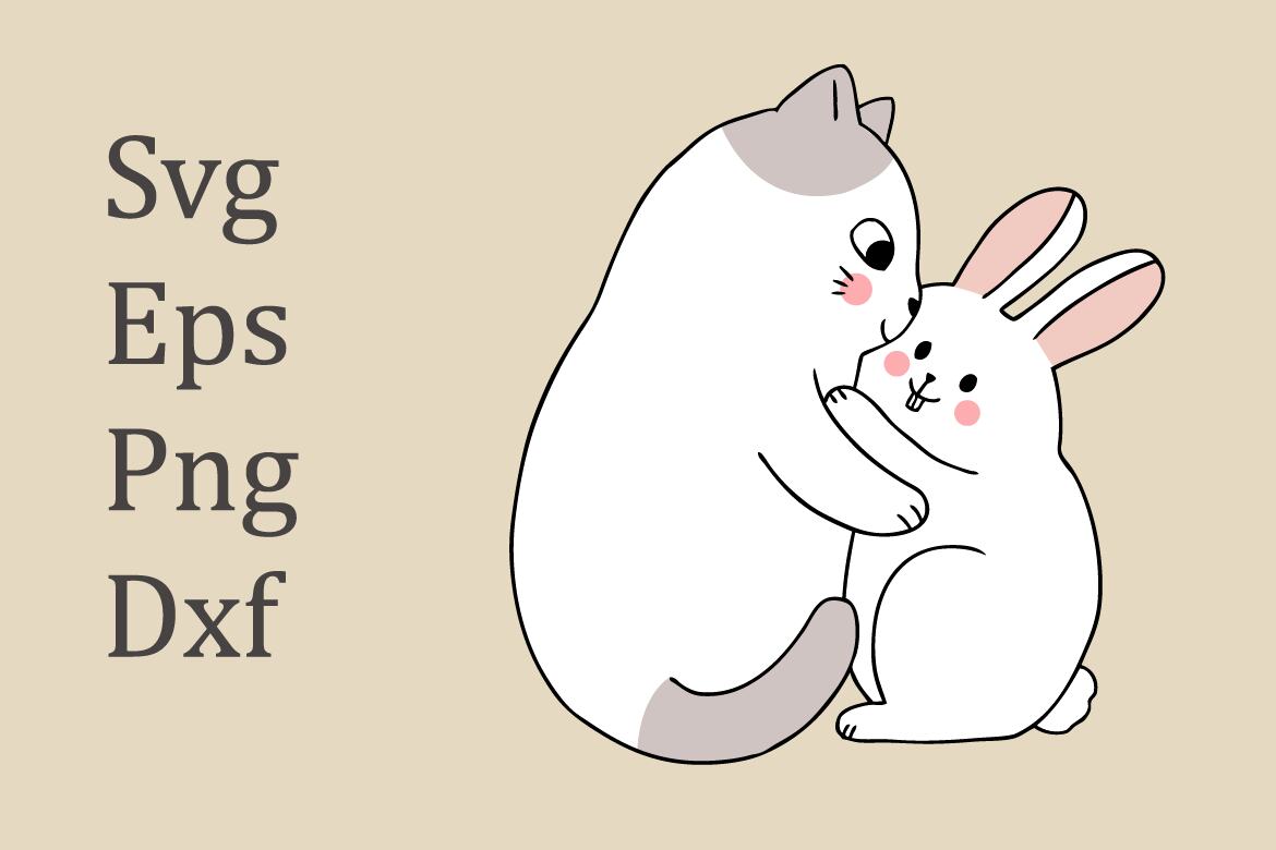 cartoon cute cat hugging rabbit | Deeezy