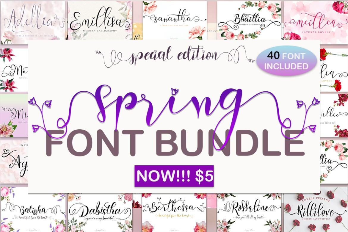 Spring Font Bundle - 40 Fonts | Deeezy