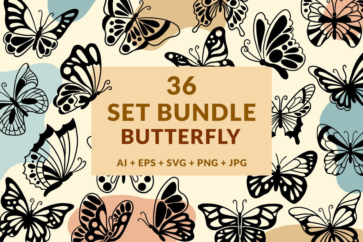 36 Set Bundle Butterfly, Animal, Butterflies, insect Silhouette | Deeezy