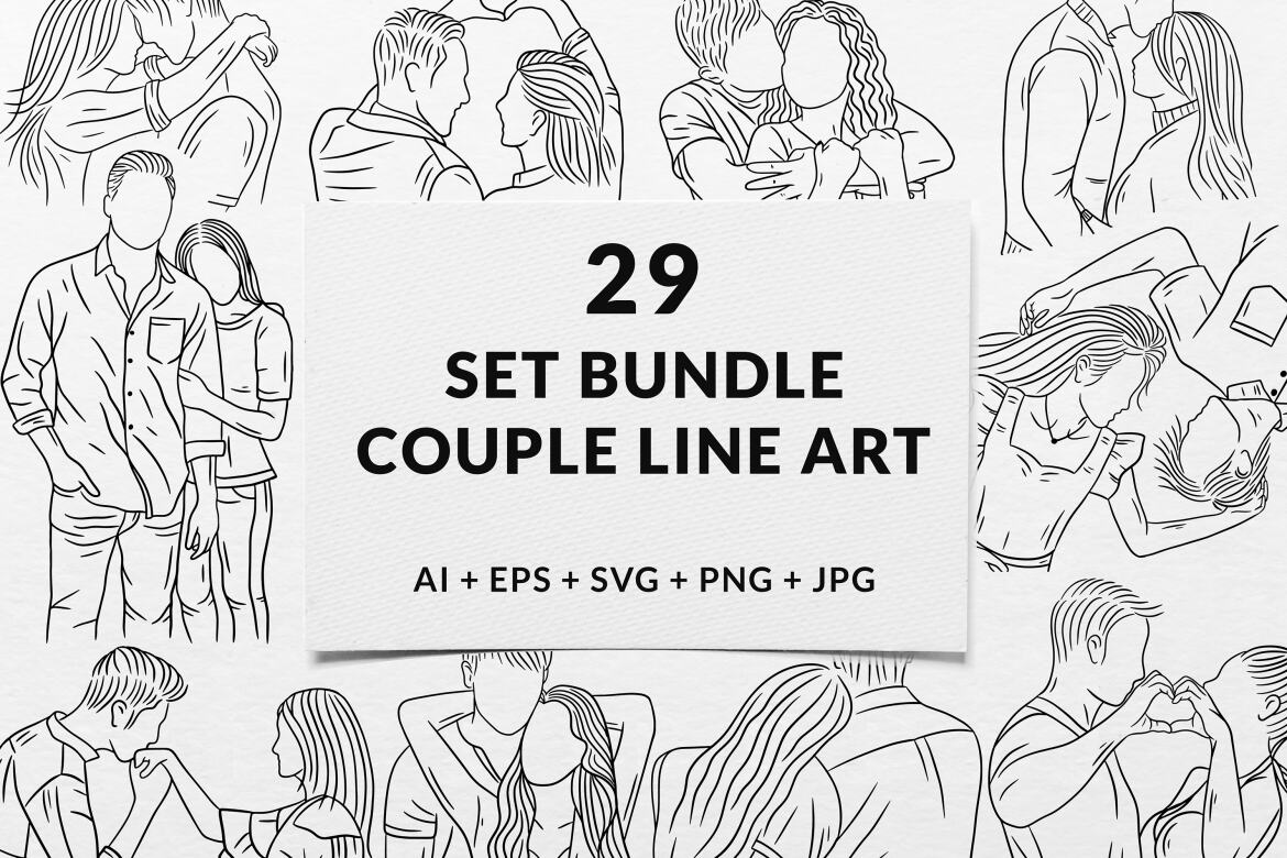 29 Set Bundle Happy Couple in Love, Romantic, lovers, Line Art Hand Drawn Women | Deeezy
