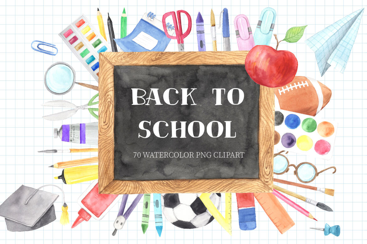 Watercolor Back to School Clipart | Deeezy