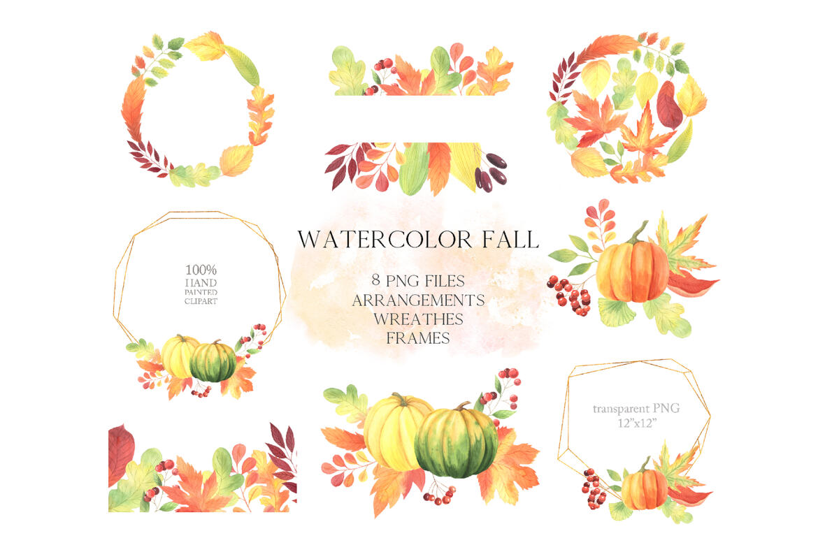Watercolor Fall Frames and Wreaths clipart | Deeezy