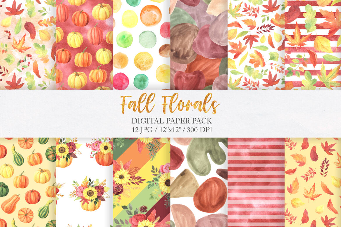 Watercolor Fall Autumn Digital Papers | Deeezy