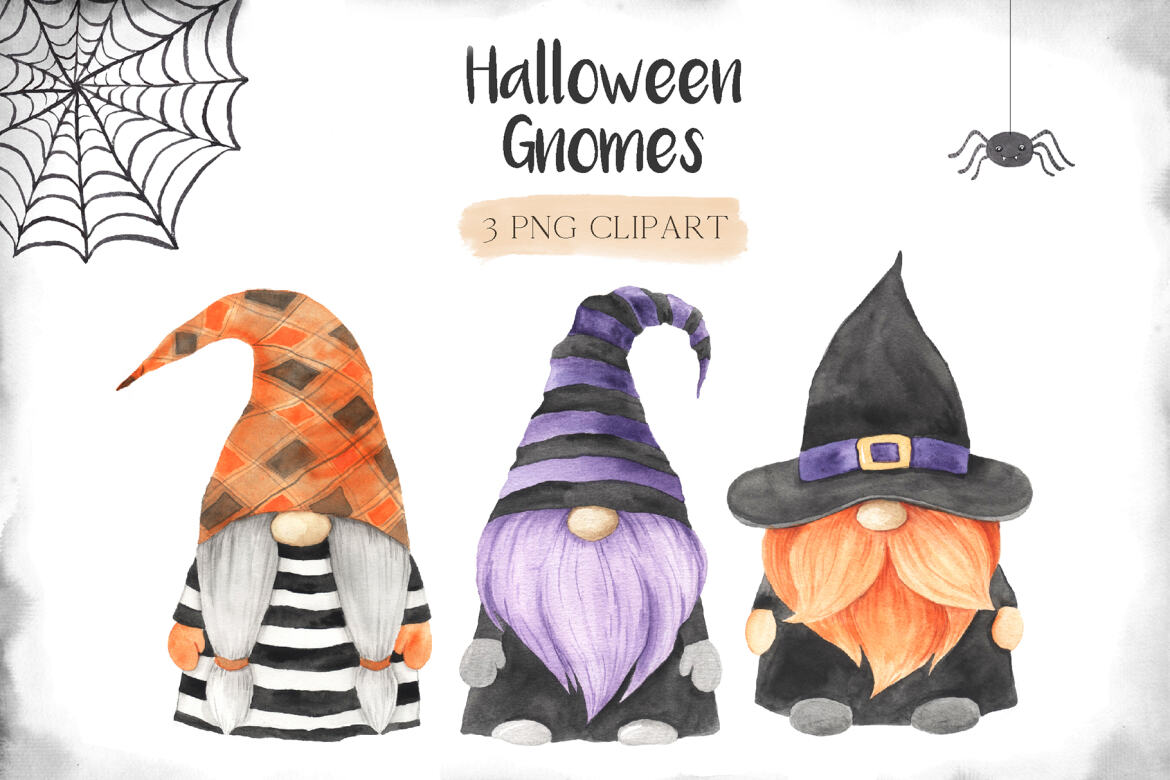 Watercolor Halloween Gnomes Clipart | Deeezy