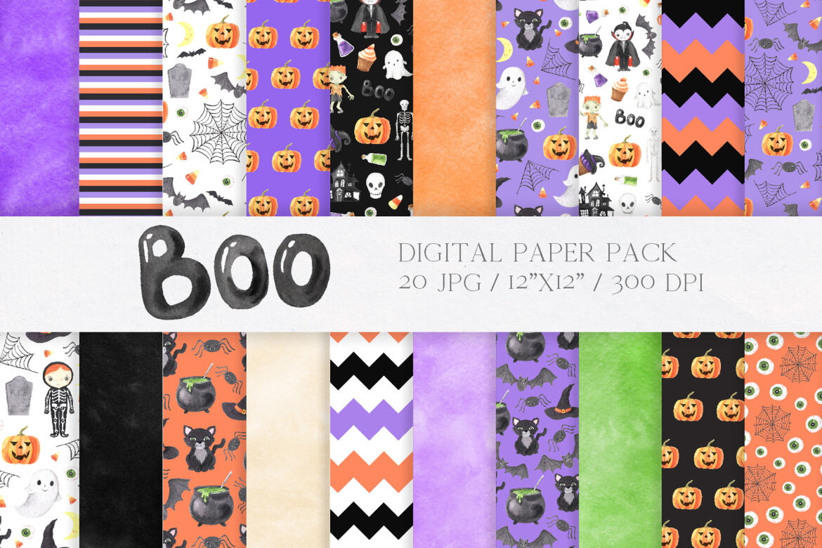 Watercolor Halloween Digital Papers Pack | Deeezy