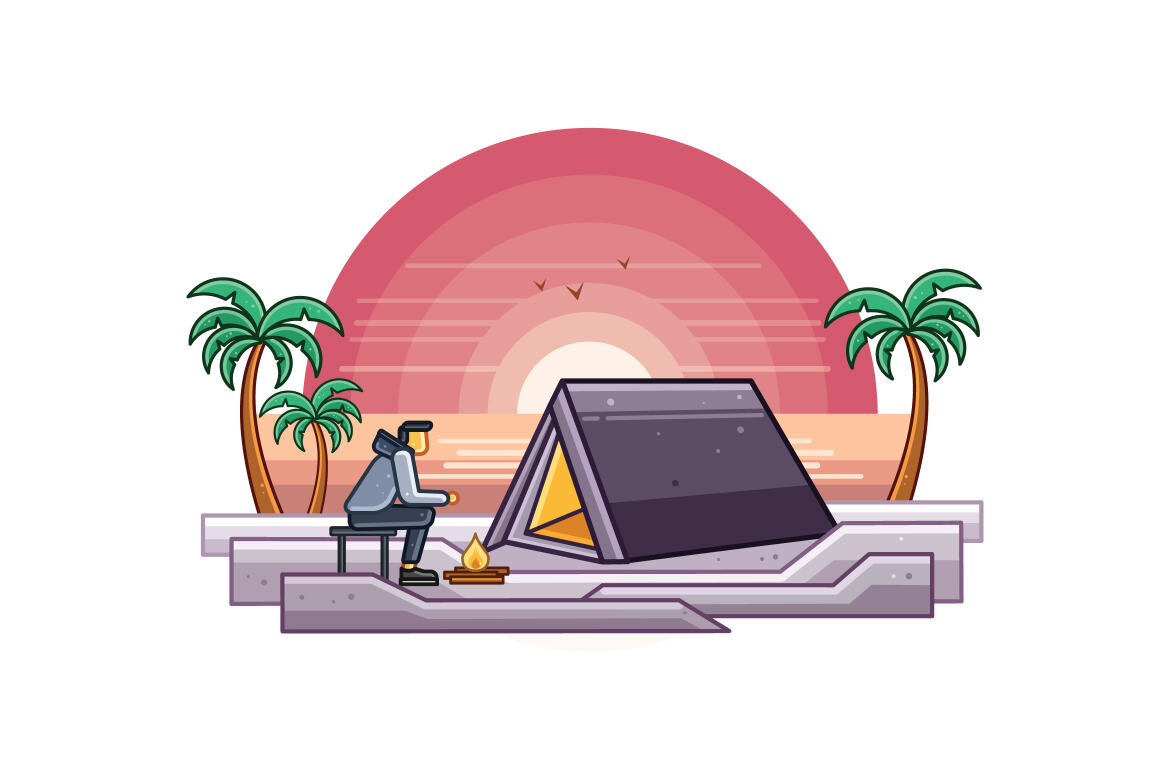 Camping at Beach Graphics Illustration | Deeezy