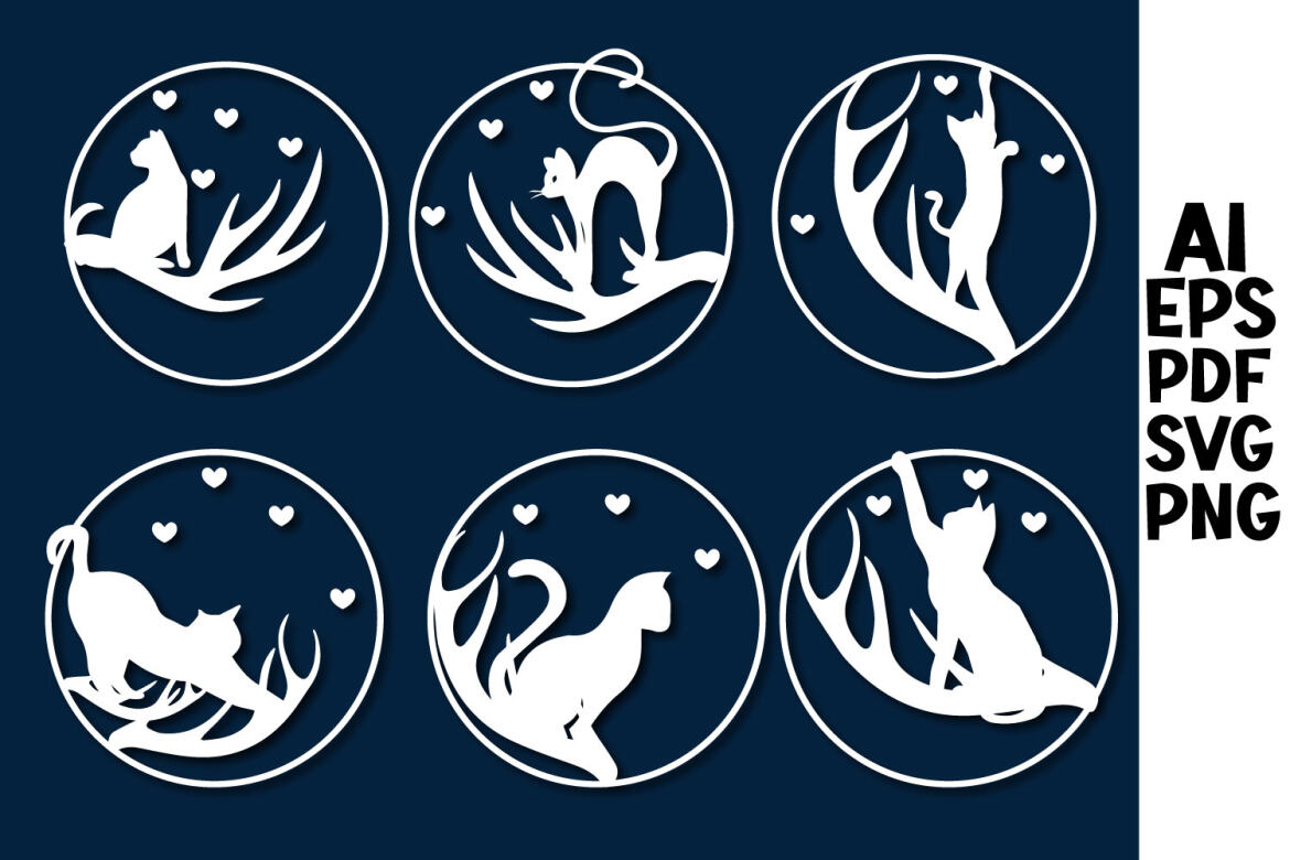 Round Tree Cat Svg Bundle | Deeezy