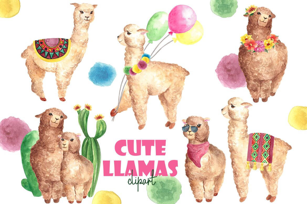 Watercolor Cute Llama & Alpaca Clipart Set, Nursery Clipart | Deeezy