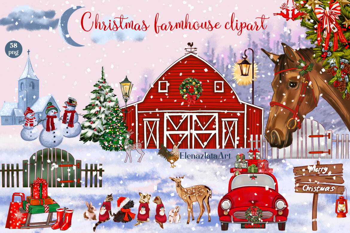 Christmas farmhouse clipart collection | Deeezy