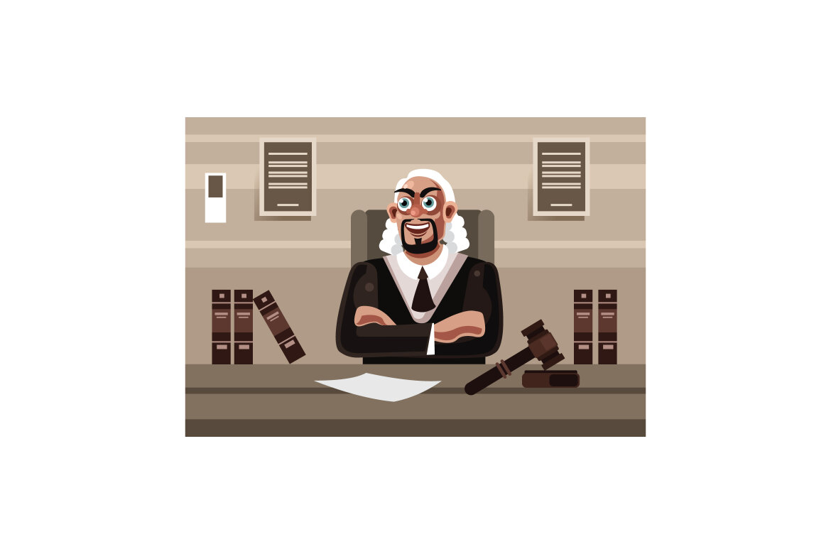 Happy Judge Character Vector Illustration | Deeezy