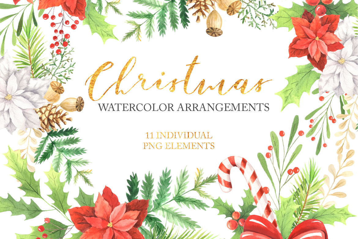 Watercolor Christmas Arrangements Clipart | Deeezy