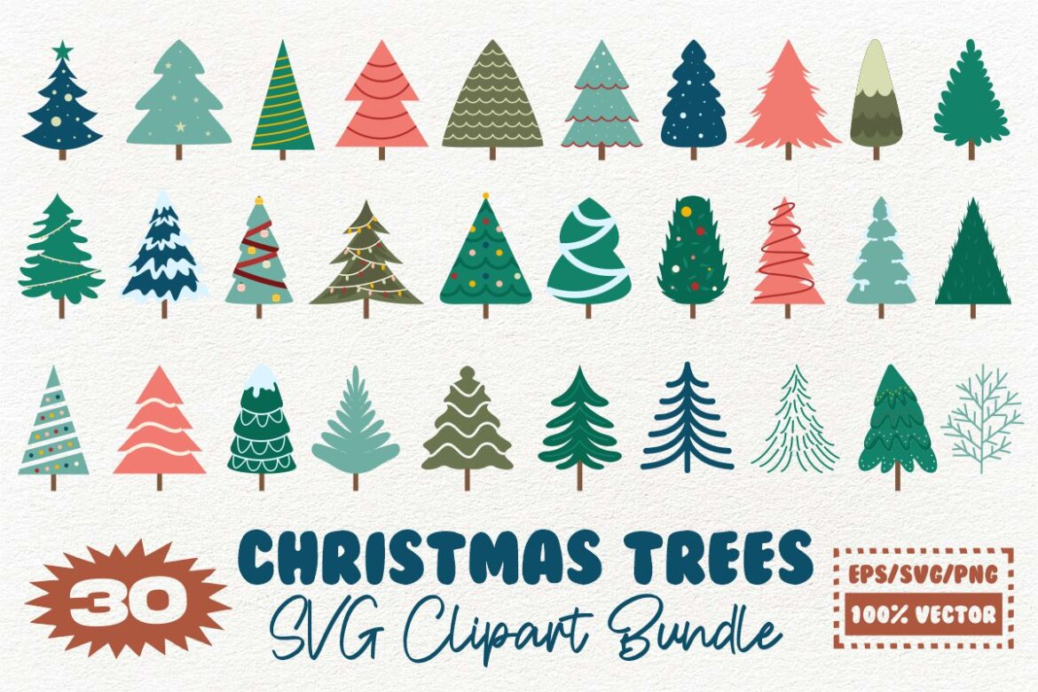 Christmas Trees FREE Clipart Bundle | Deeezy