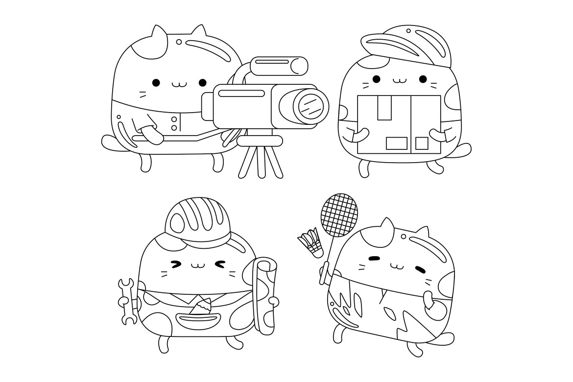 Cute Cat Character Line Art Pack #07 | Deeezy