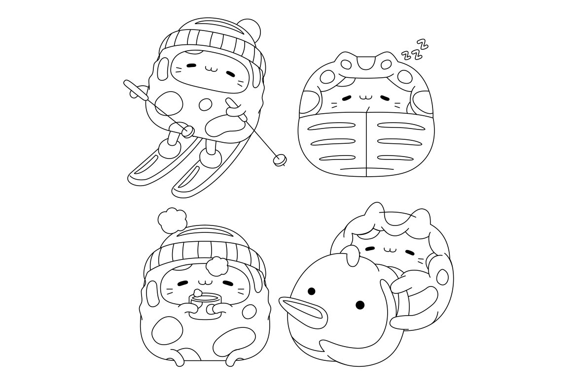 Cute Cat Character Line Art Pack #13 | Deeezy