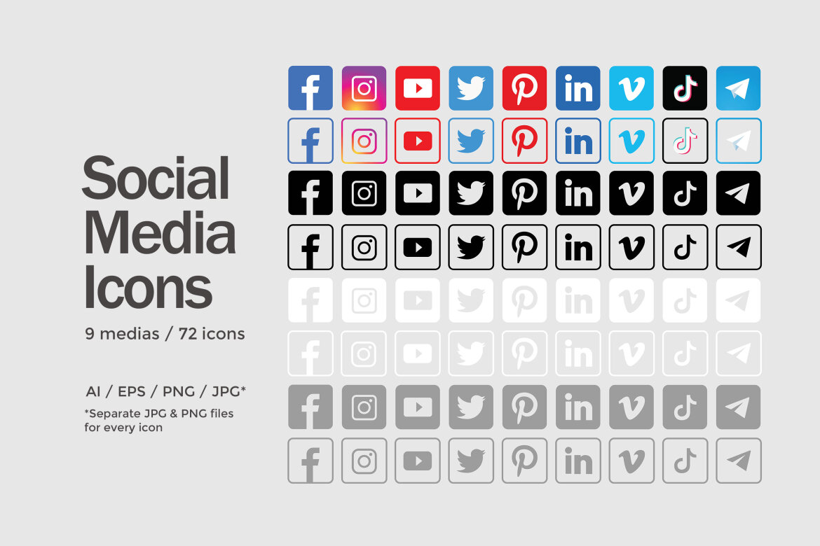 Square Social Media Icons Set - 72 icons | Deeezy