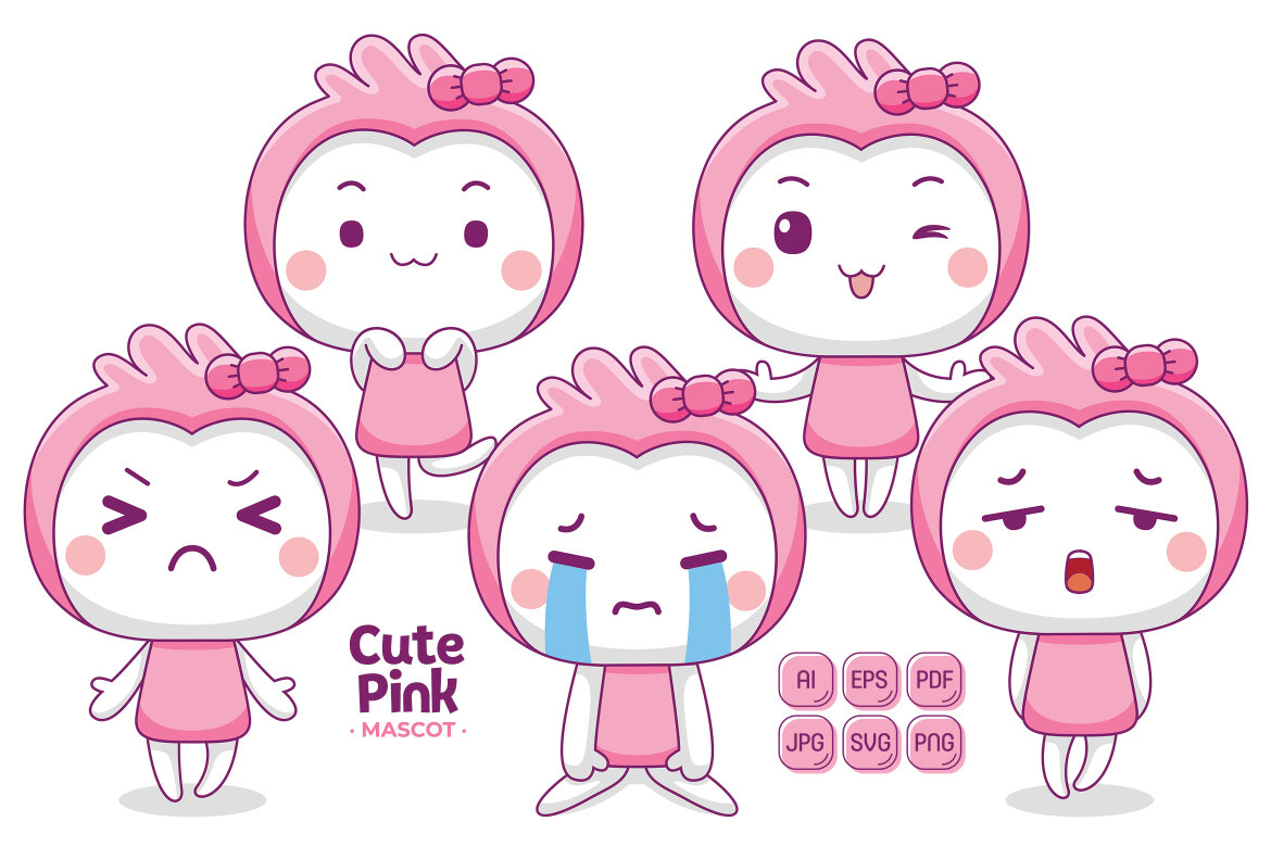 Cute Pink Mascot Character Vector Illustration | Deeezy