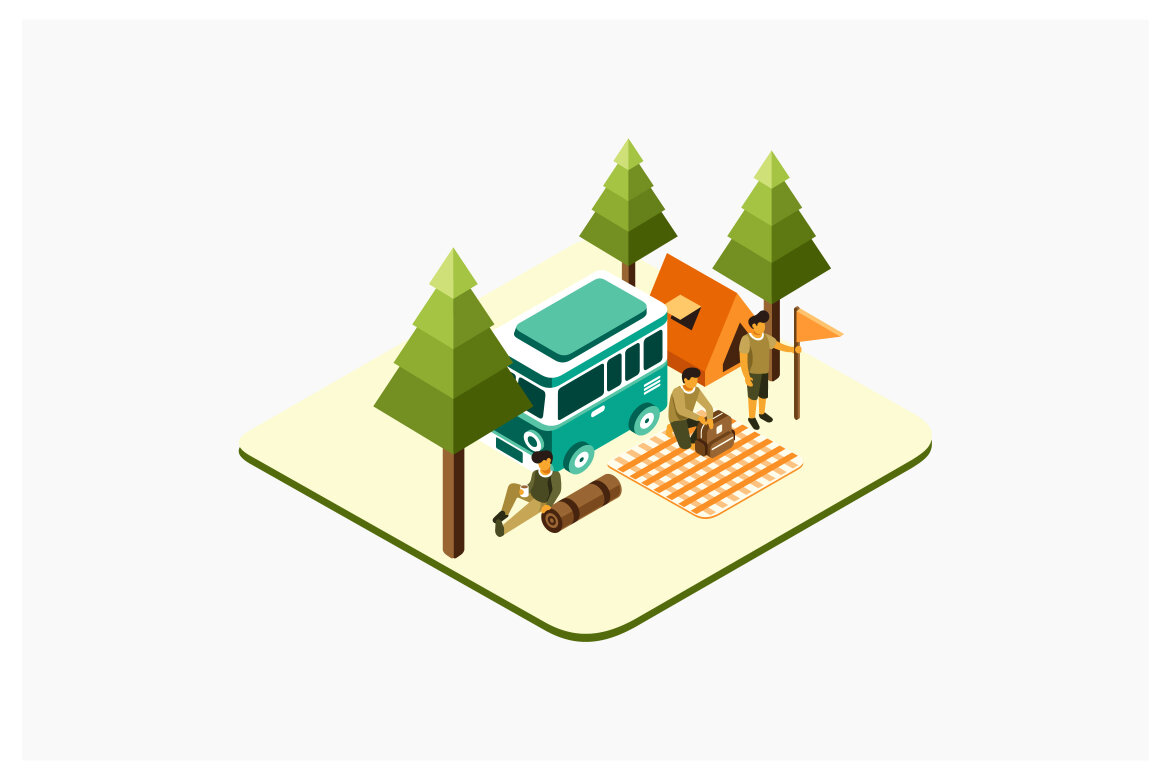 Isometric Picnic and Camping Vector Illustration | Deeezy