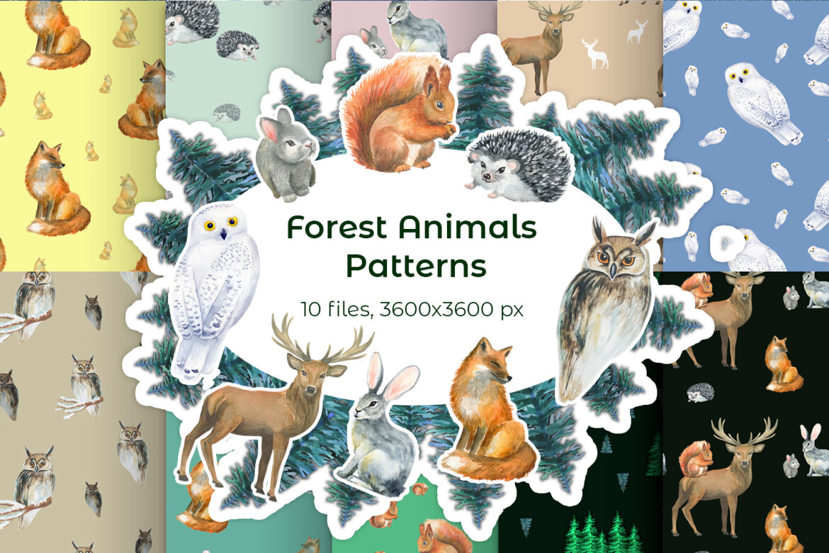 Forest Animals Watercolor Patterns | Deeezy